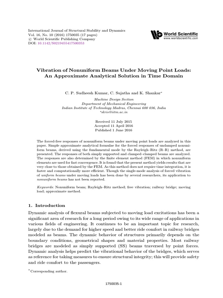 Vibration of Non Uniform Beams Under Moving Point Loads an Approximate ...