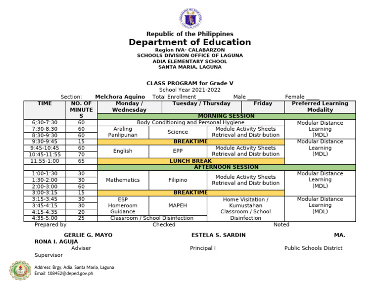 Grade V Class Program 2021 2022 | PDF