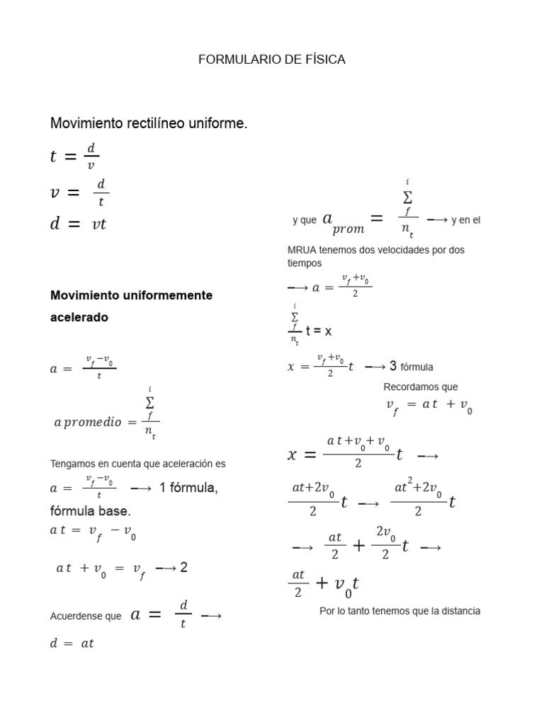 Formulario de Física UNAM | PDF | Fuerza | Refracción