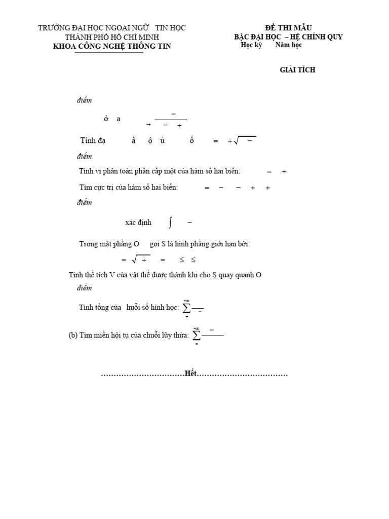 De Thi Mau Mon Giai Tich-2024 | PDF