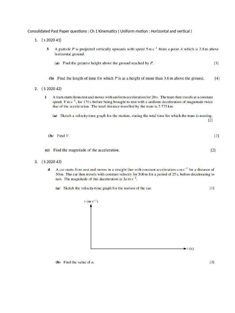 Consolidated Past Paper Questions Kinematics (Uniform Motion) 9709 ...