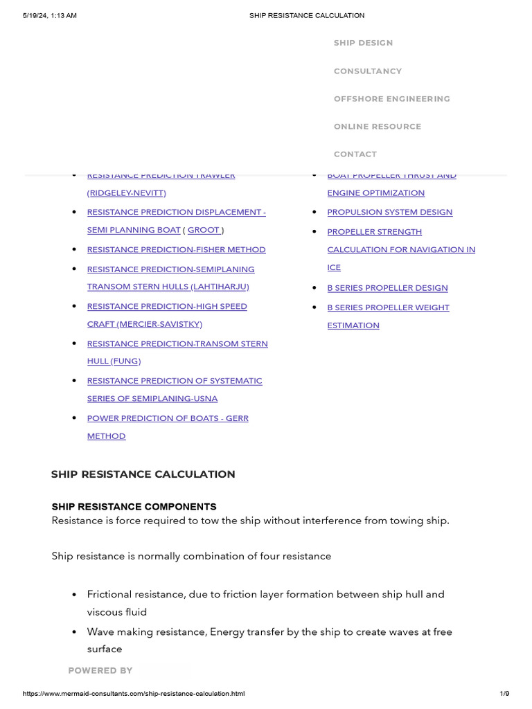 SHIP RESISTANCE CALCULATION | PDF | Drag (Physics) | Ships