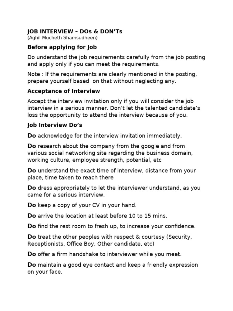 Dos & Dont of Interview | PDF | Job Interview