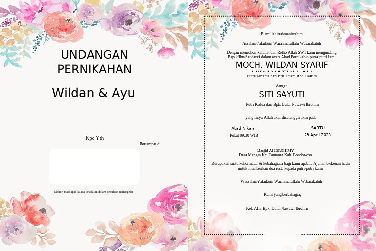 Undangan Akad Pernikahan Wildan & Ayu | PDF