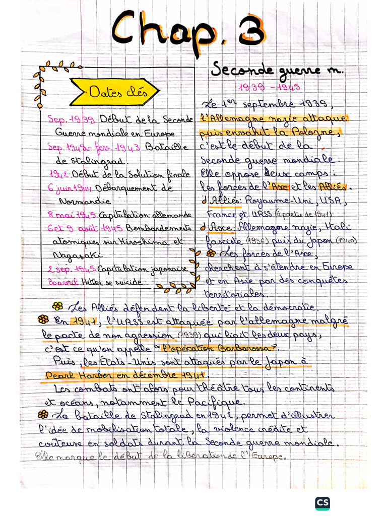 Fiche Révision Histoire 3eme, Seconde Guerre Mondiale | PDF