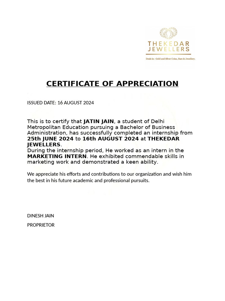 Certificate of Appreciation | PDF