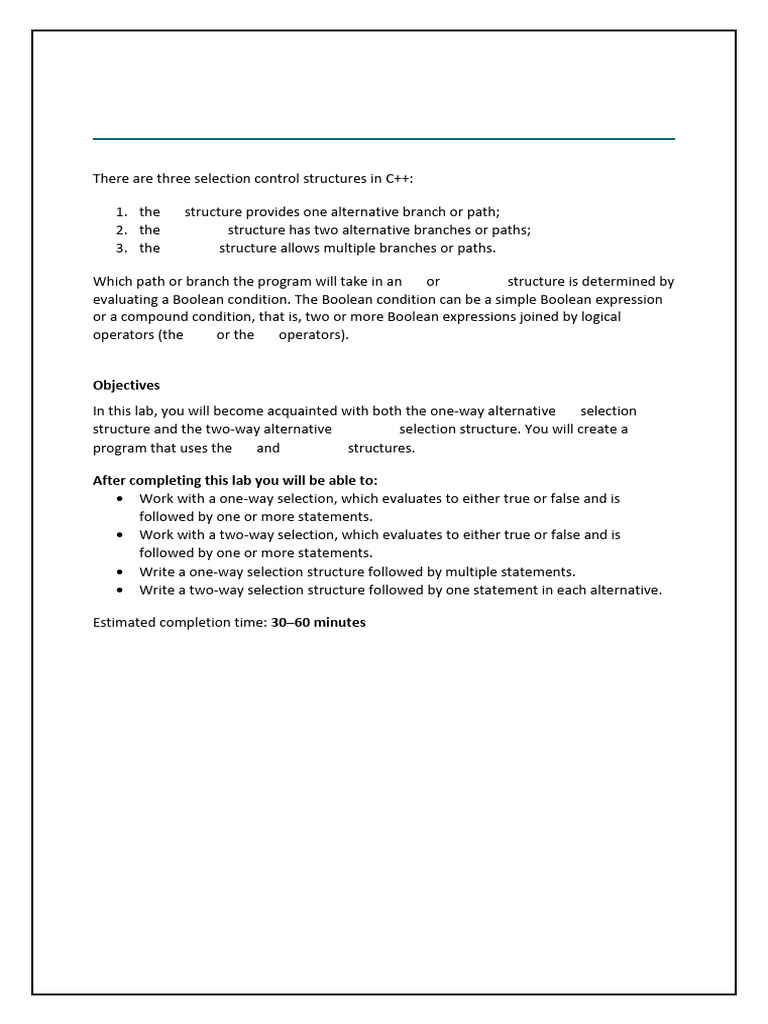 Lab 4 2 Using The Selection Control Structures If And If Else Pdf Boolean Data Type
