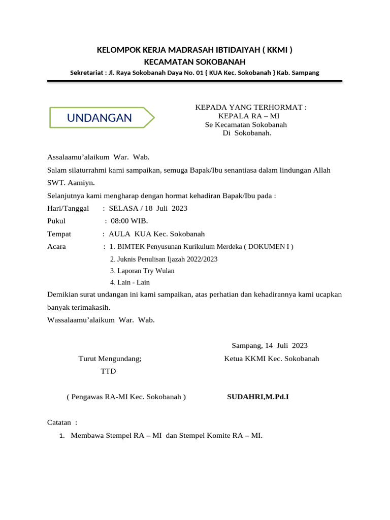 Undangan Dinas Raker | PDF