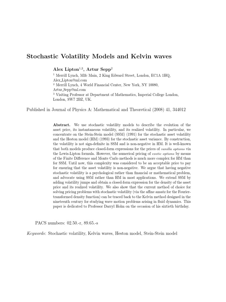 Stochastic Volatility Models Explained | PDF | Volatility (Finance) | Stochastic Differential ...