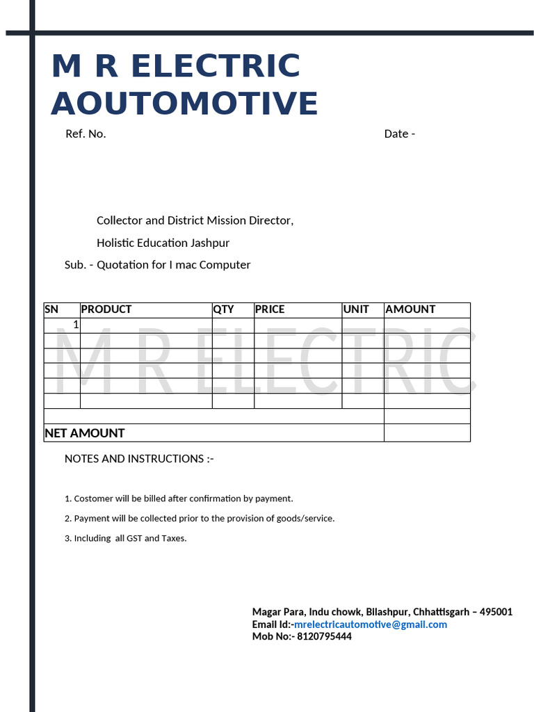 M R Electric QUOTATION | PDF