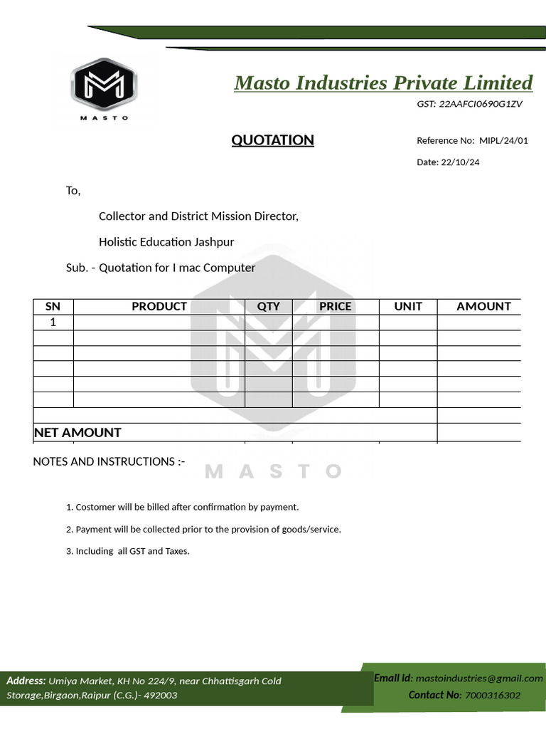 Masto Quotation | PDF