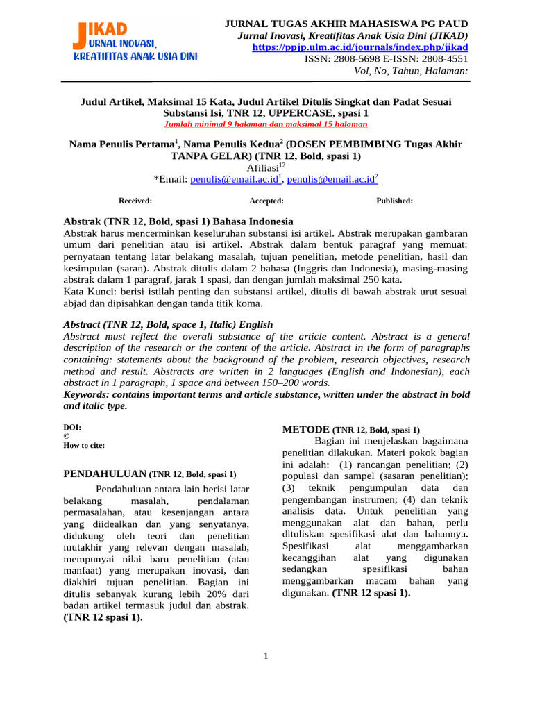 2024 Template Jikad (PG Paud) | PDF