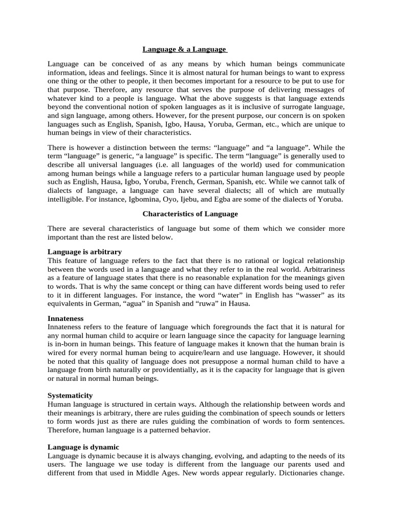 Language & A Language - Features of Language - Functions | PDF ...