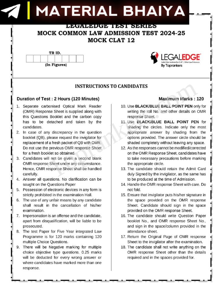 LE Mock CLAT 12 Question Paper | PDF