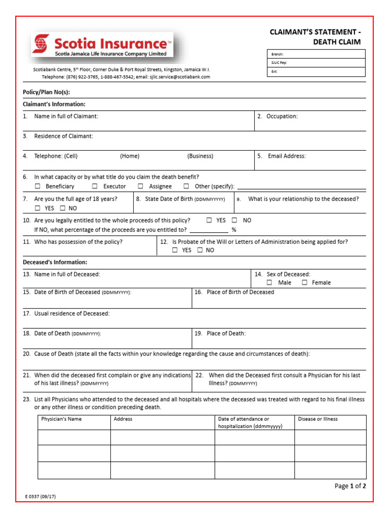CLAIMS - Claimant's Statement - Death Claim | PDF | Probate | Will And ...