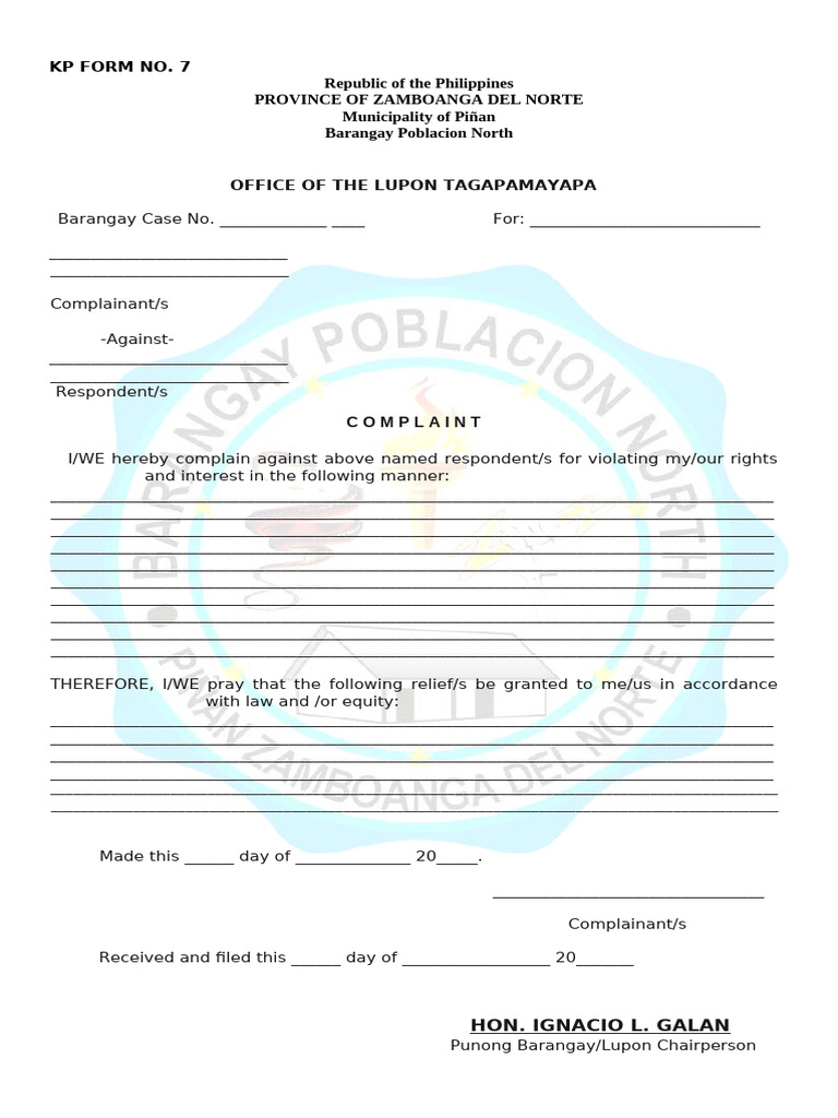 KP Form No 7 Complaint Form | PDF | Judiciaries