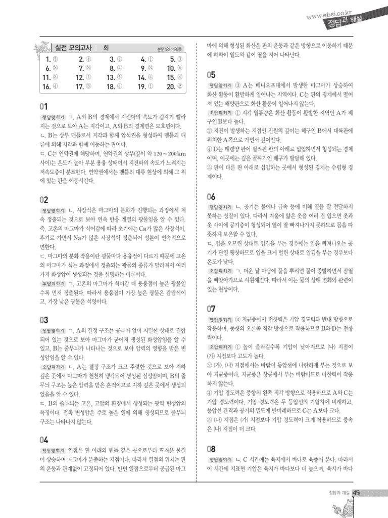 EBS 수능완성 (2012) 지구과학2 (실전모의고사) 정답과 해설 | PDF