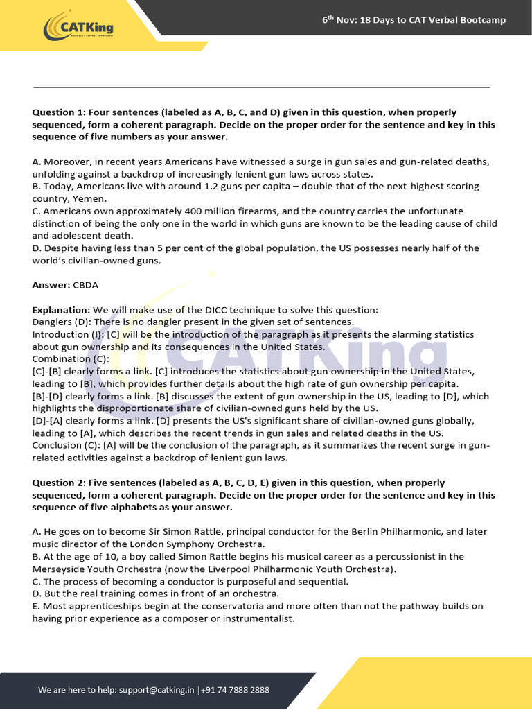 6th NOV CAT 2024 Verbal Bootcamp 2 - PJ+OOC (Answers) | PDF | Orchestras | Consciousness