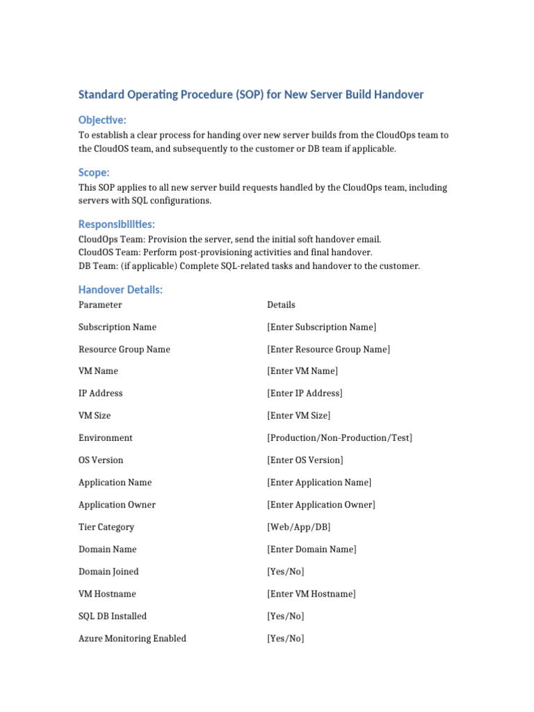New Server Build Handover SOP | PDF | Cloud Computing | Information ...