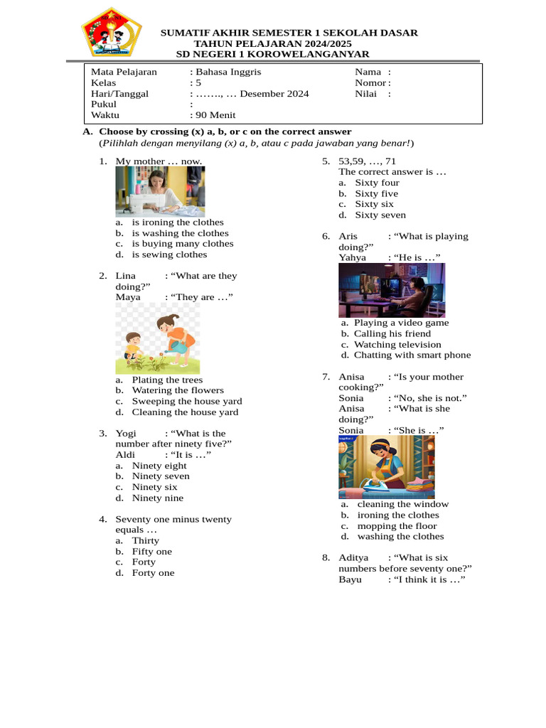 Soal SAS 1 Kelas 4 Bahasa Inggris | PDF | Room | Home