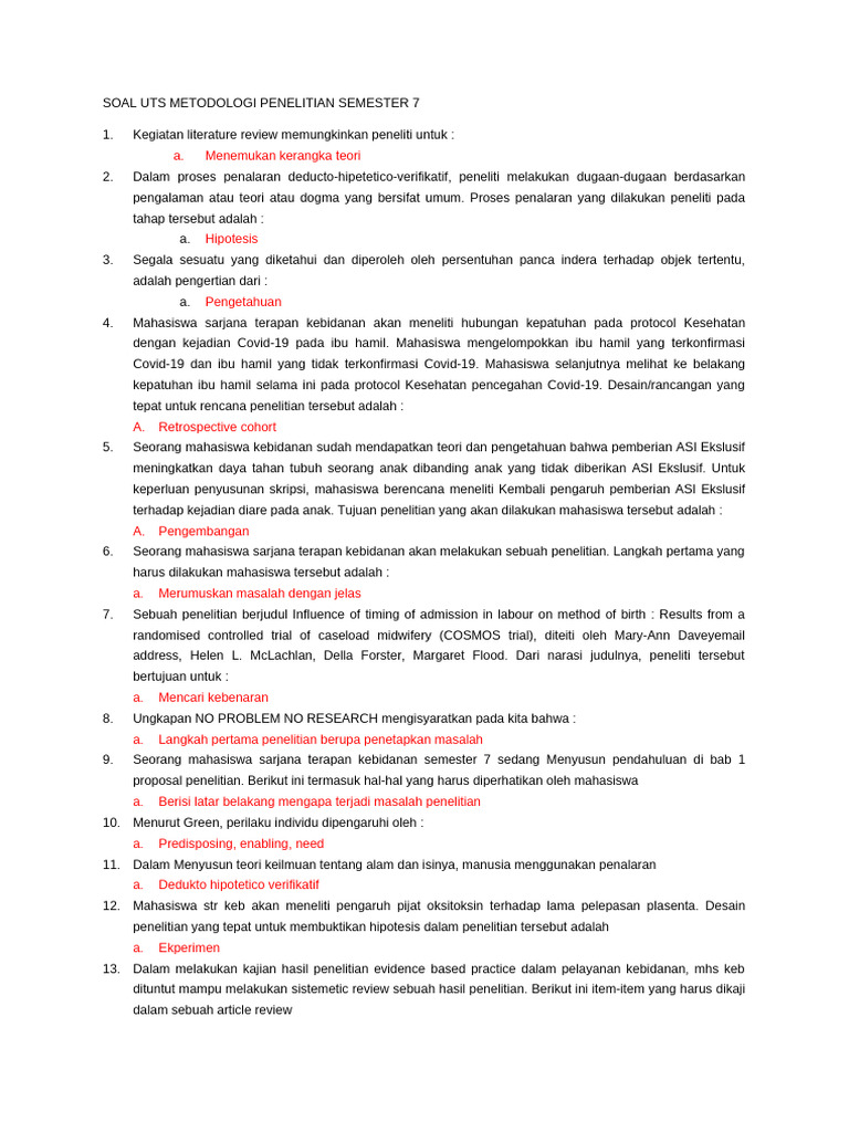 Soal Uts Metodologi Penelitian Semester 7 Konsep | PDF