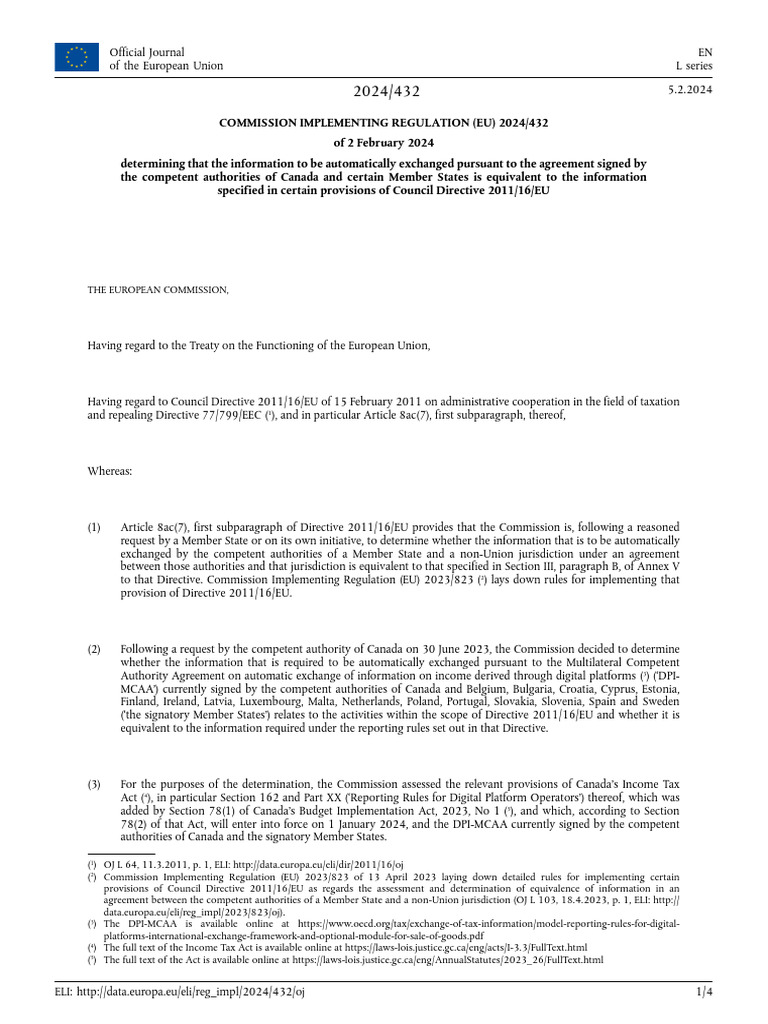 COMMISSION IMPLEMENTING REGULATION (EU) | PDF | European Union | Taxes