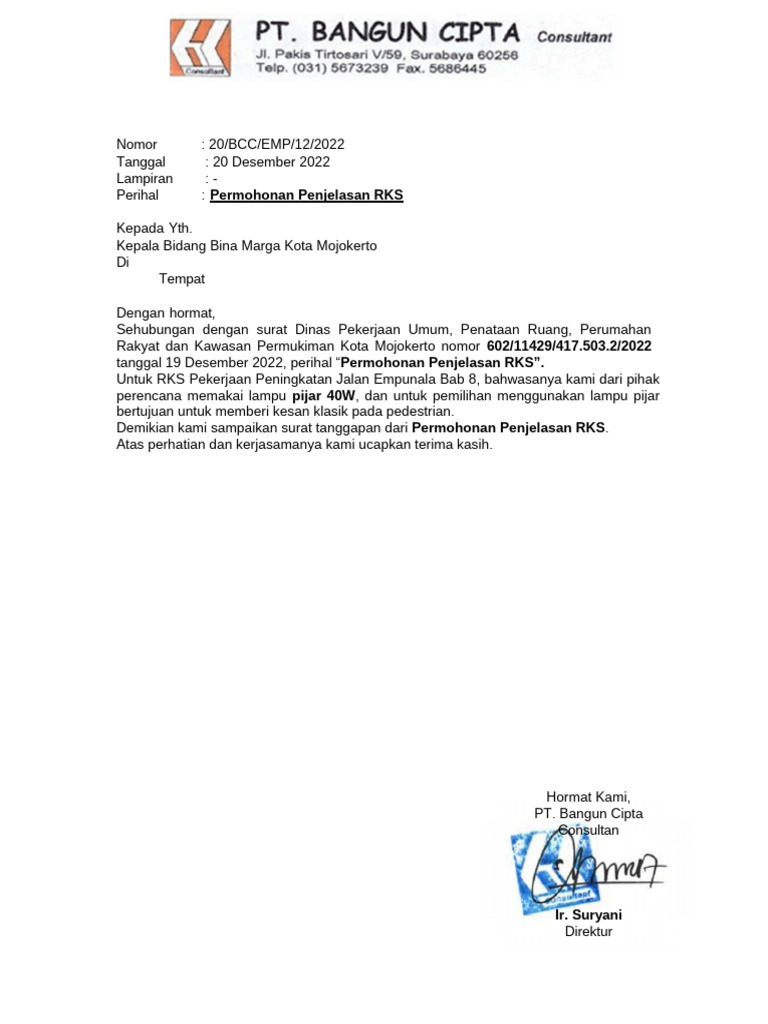 Surat Balasan PT. BCC Addendum II Rev | PDF