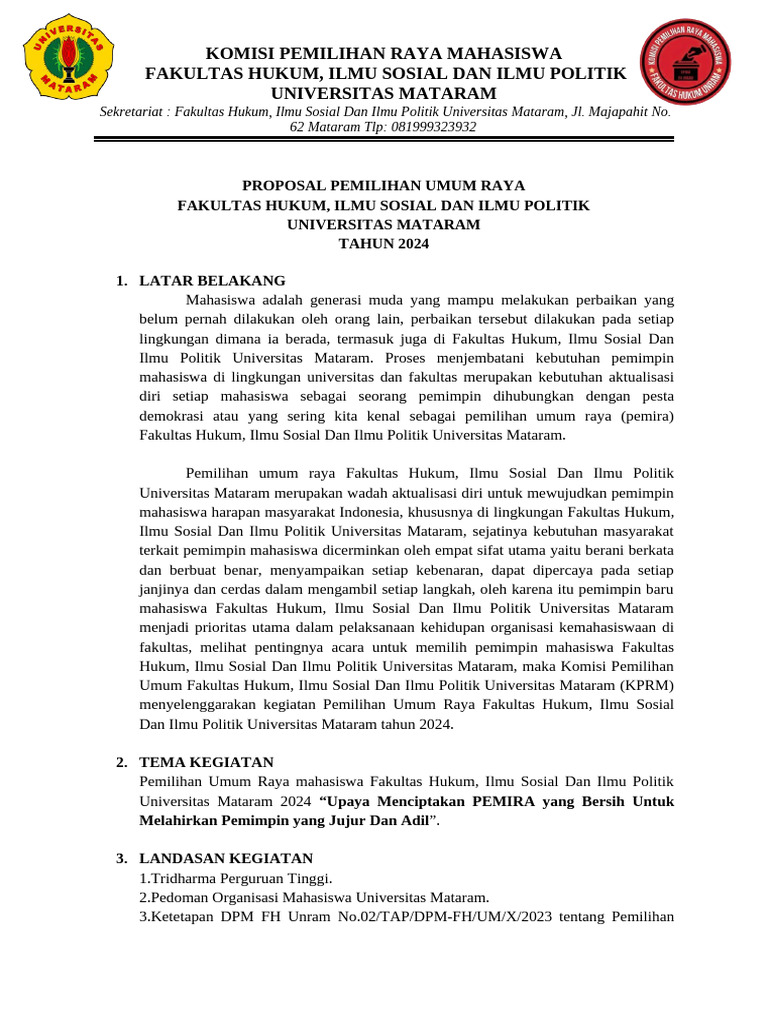 Proposal Pemilihan Umum Raya 2024 | PDF