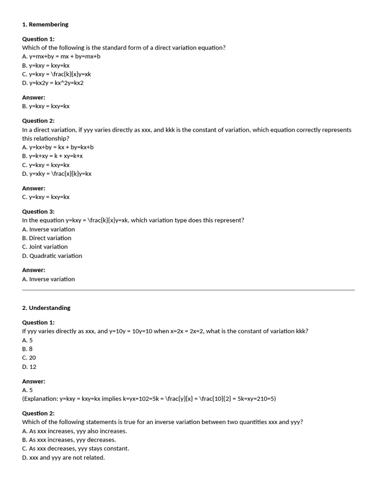 2nd TRANSLATES VARIATION STATEMENTS A RELATIONSHIP BETWEEN TWO ...