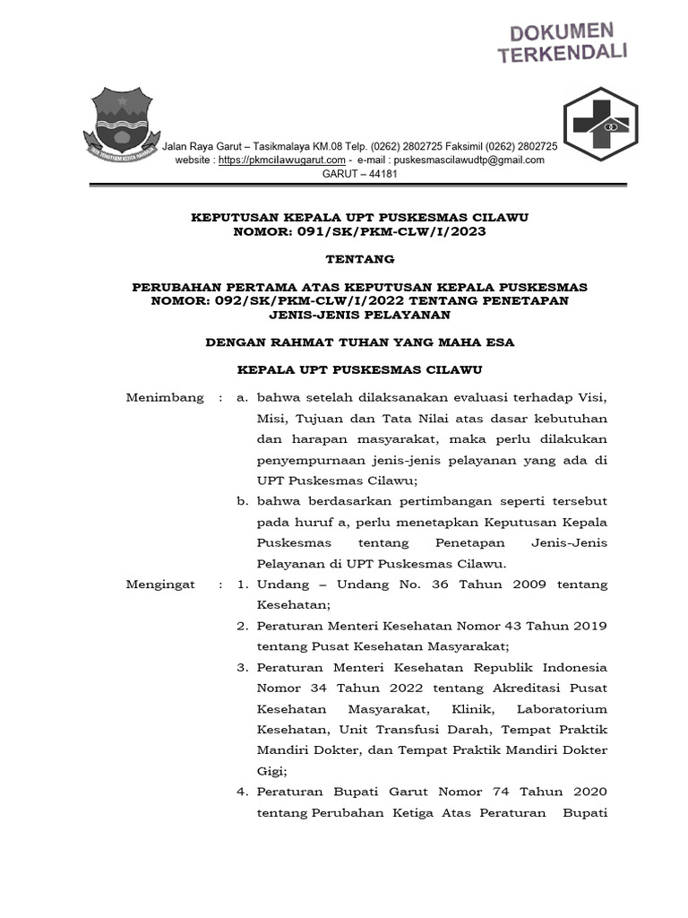 1. Perubahan Sk Jenis-jenis Pelayanan 2023 | PDF