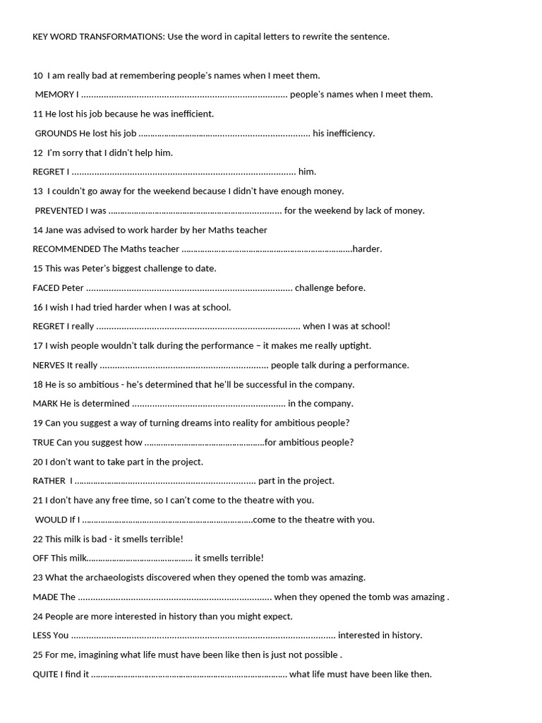 Key Word Transformations Practice | PDF