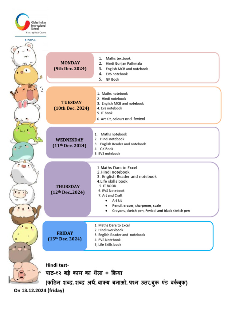 Grade 2 Weekly Schedule Dec 2024 Pdf