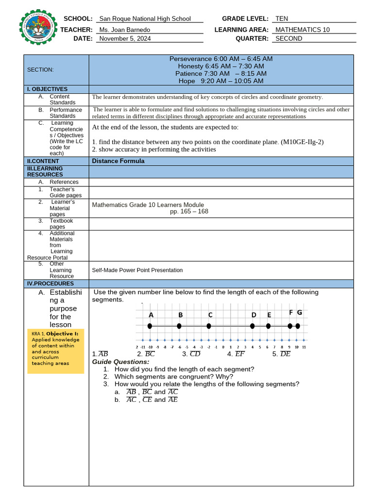 DLP 2024 2025 - November 5 Distance Formula | PDF | Learning | Mathematics