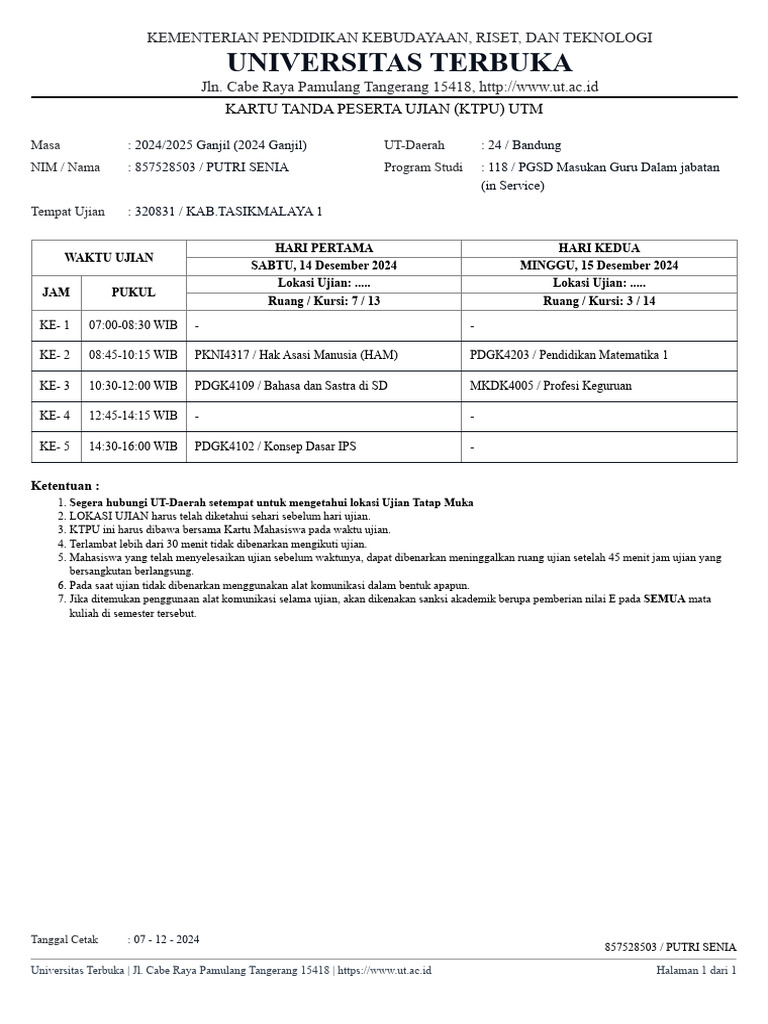 Jadwal Ujian Sem.3 | PDF