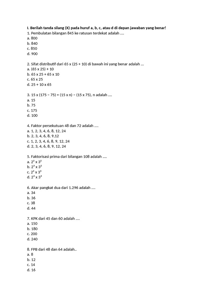 Latihan Soal UAS Semester 1 Matematika Kelas 5 | PDF