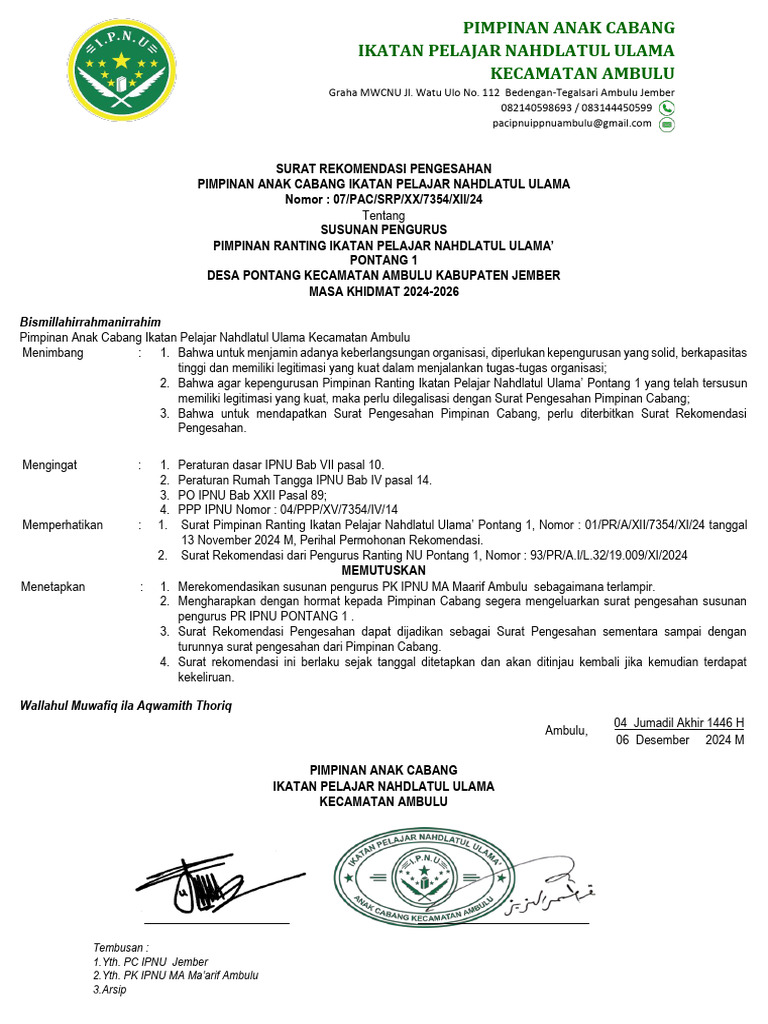 Surat Rekom Pengajuan PR PONTANG 1 | PDF
