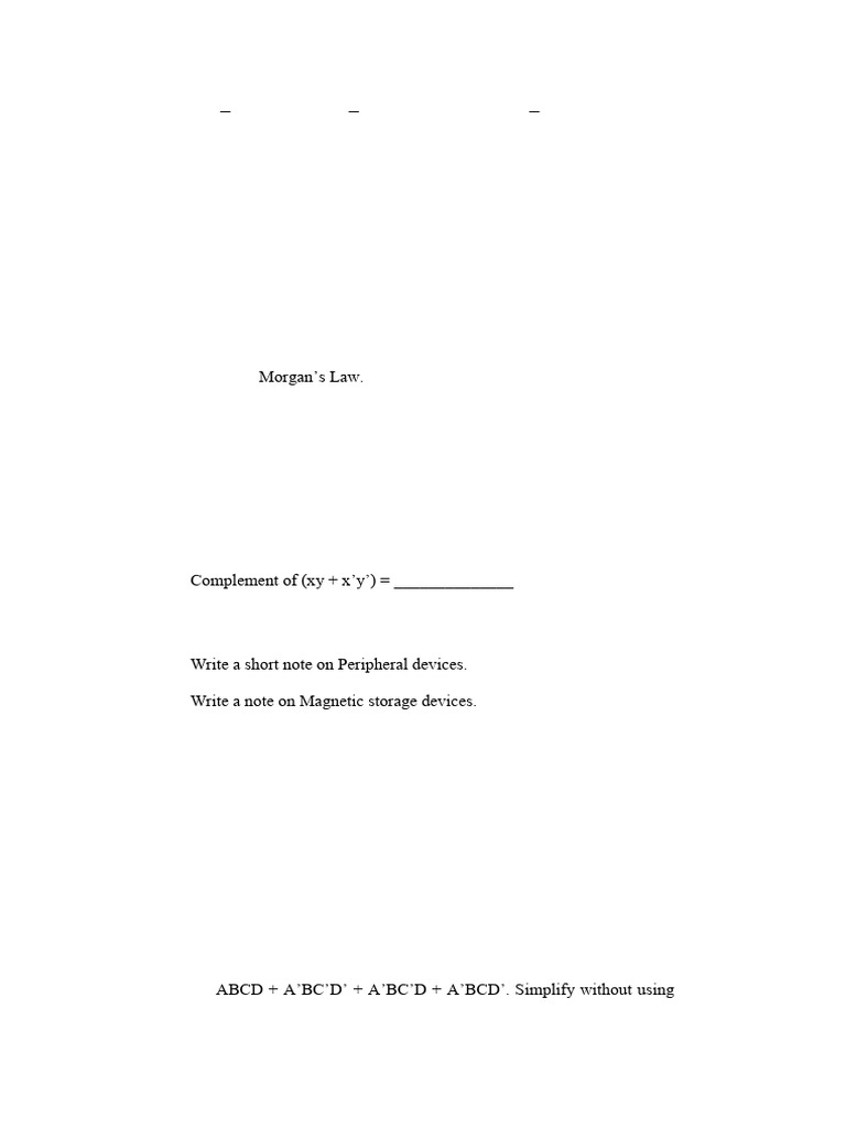 Mca 1 Sem Fundamentals of Computer Organization 3610004 Summer 2019 | PDF | Bit | Boolean Algebra