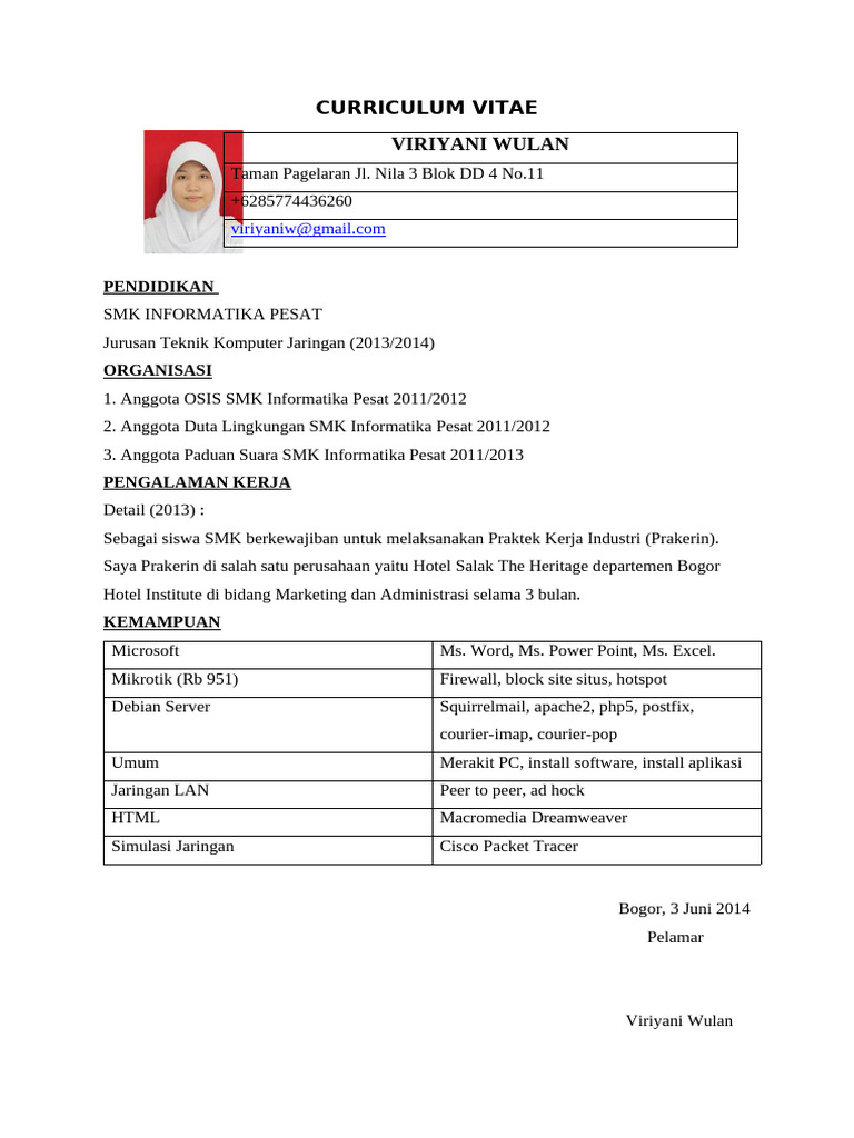 CV Viriyani Wulan: Teknik Komputer & Jaringan | PDF