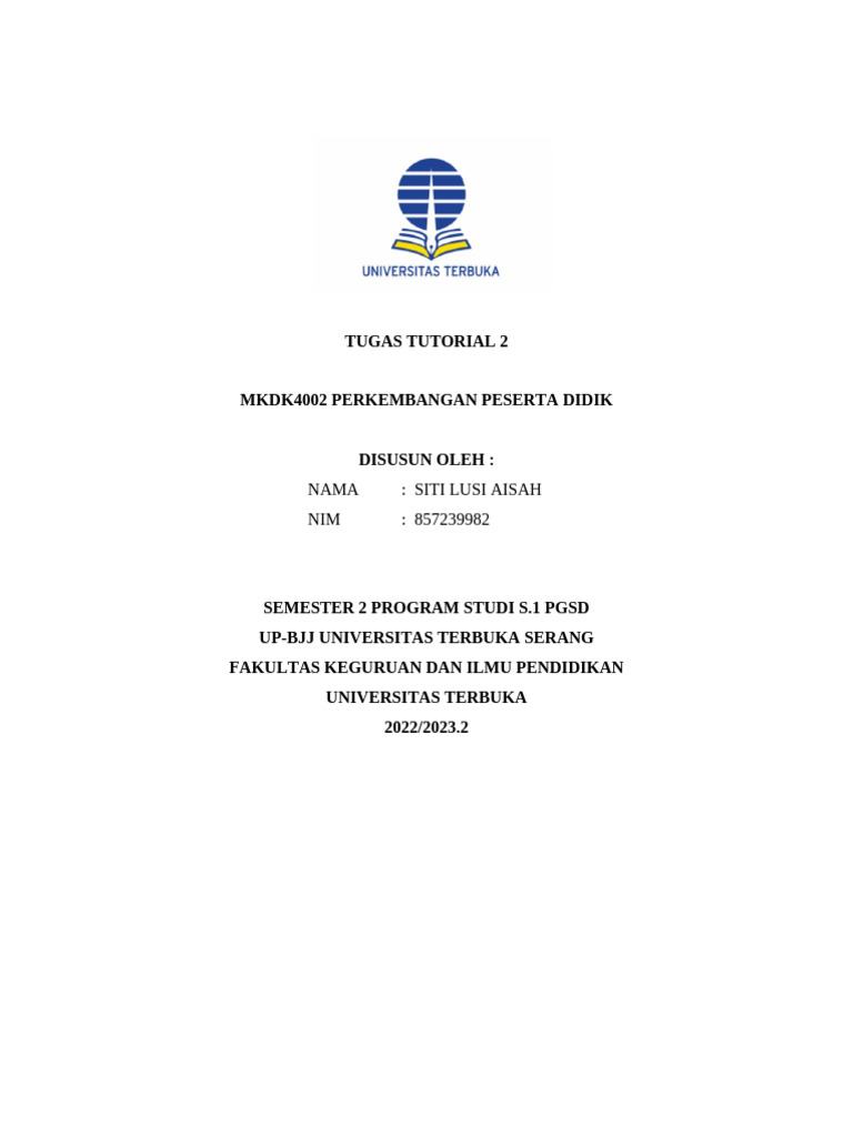 Siti Lusi Aisah - Tugas Tutorial 2 - Perkembangan Peserta Didik | PDF