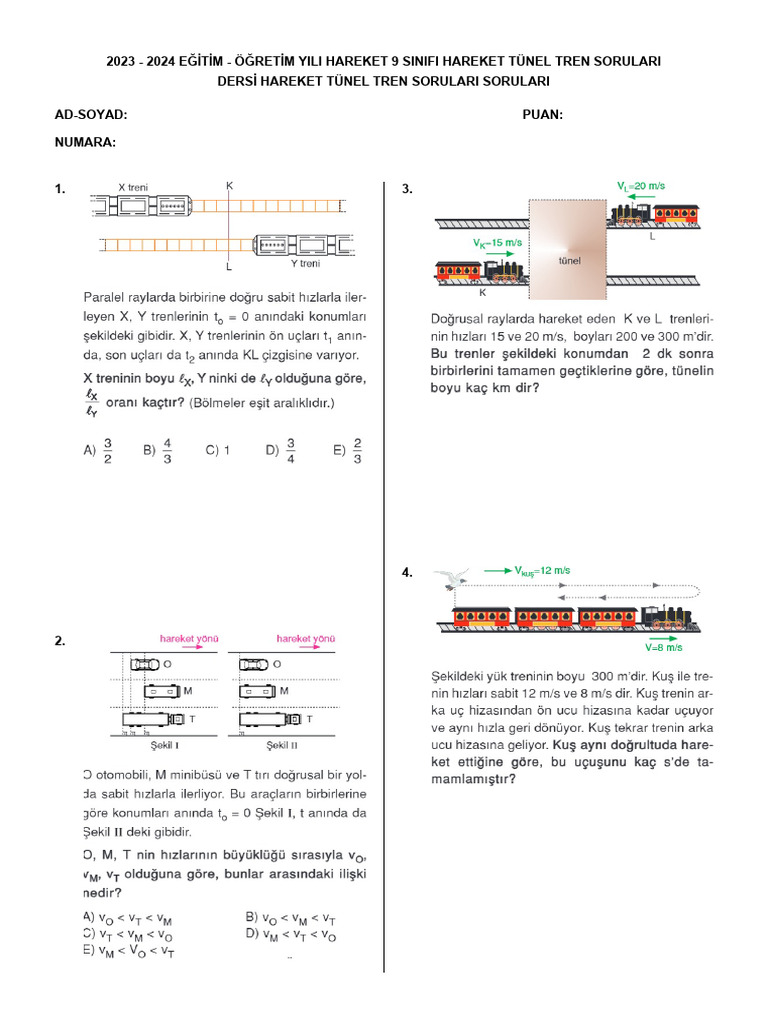Hareket Tünel Tren Sorulari | PDF