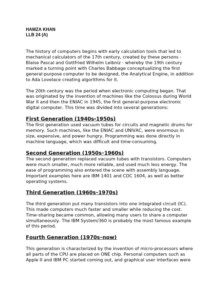 History Of Computers And Generation Pdf Computing Computer Science