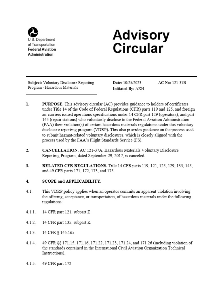FAA Guidance on Hazardous Materials VDRP | PDF | Dangerous Goods ...