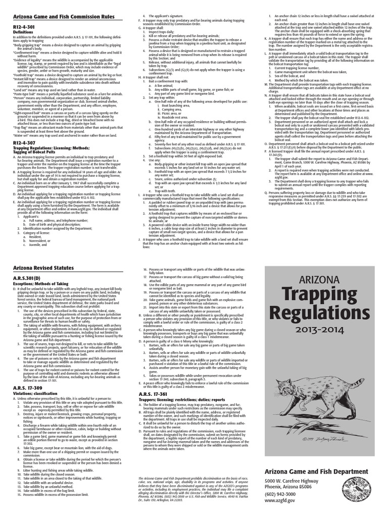 2014 AZ Trapping Regs | PDF | Trapping