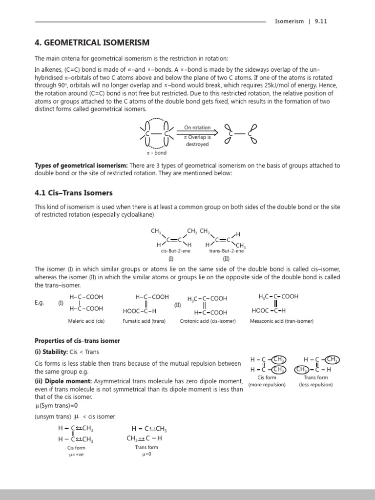 Geometrical Isomerism Guide | PDF | Chirality (Chemistry) | Isomer