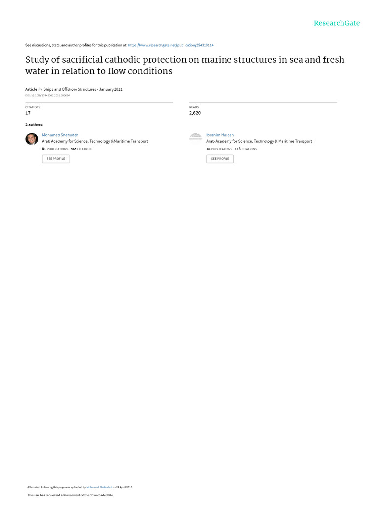 2011study of Sacrificial Cathodic Protection On Marine Structures in ...