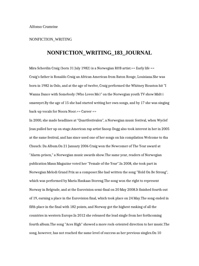 Nonfiction Writing 183 Journal | PDF