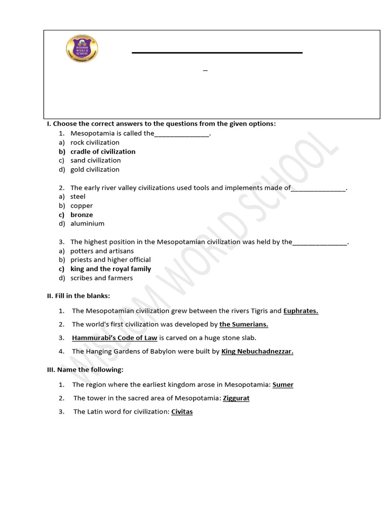 Mesopotamian Civilization Answer Key | PDF | Mesopotamia | Ur