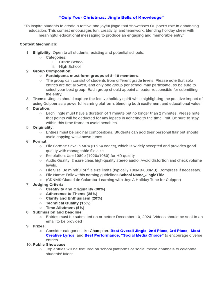 Jingle Making Contest Mechanics | PDF