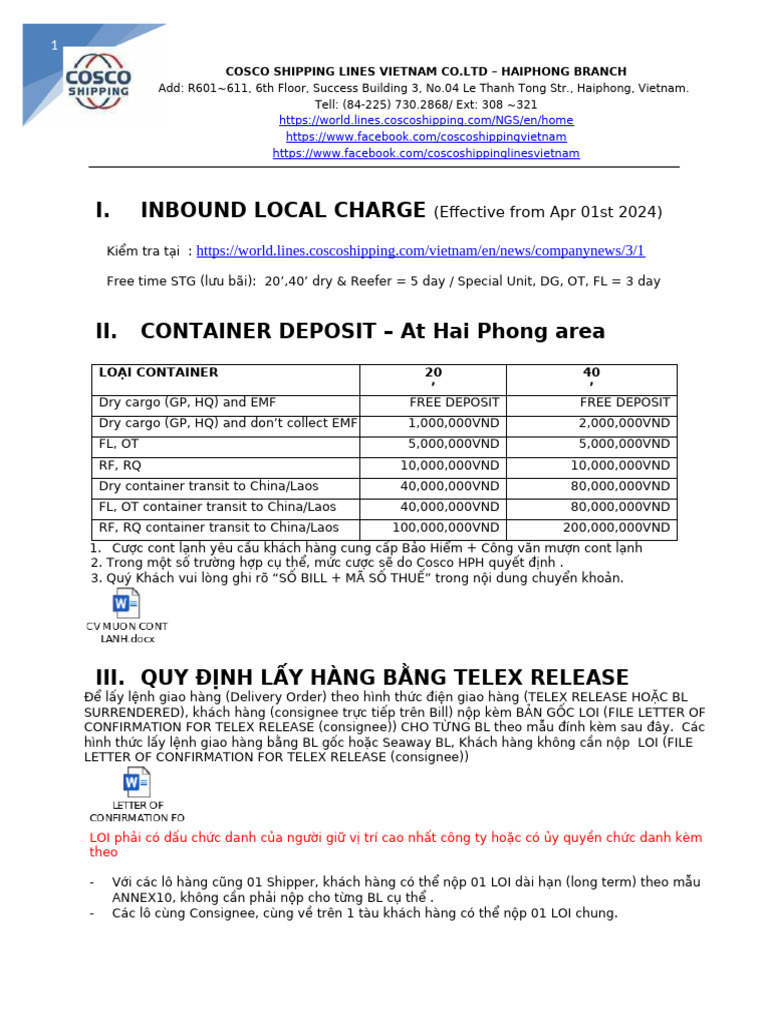 Hướng dẫn làm thủ tục hàng Nhập - Cosco FINAL | PDF