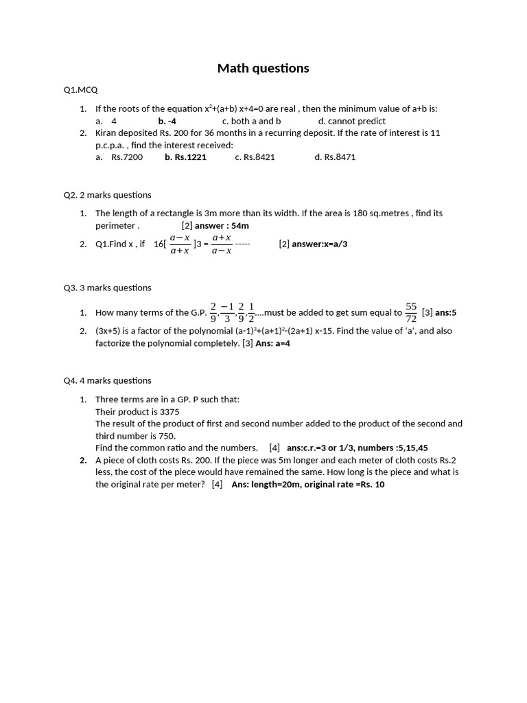Math MCQs and Problem Solving | PDF